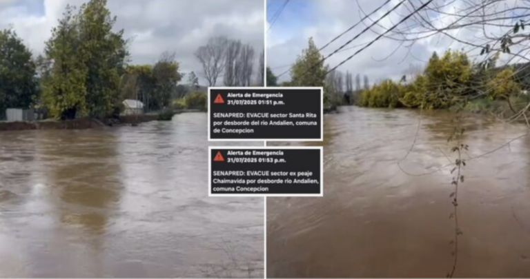 Piden evacuar dos sectores de Concepción por desborde de río Andalién